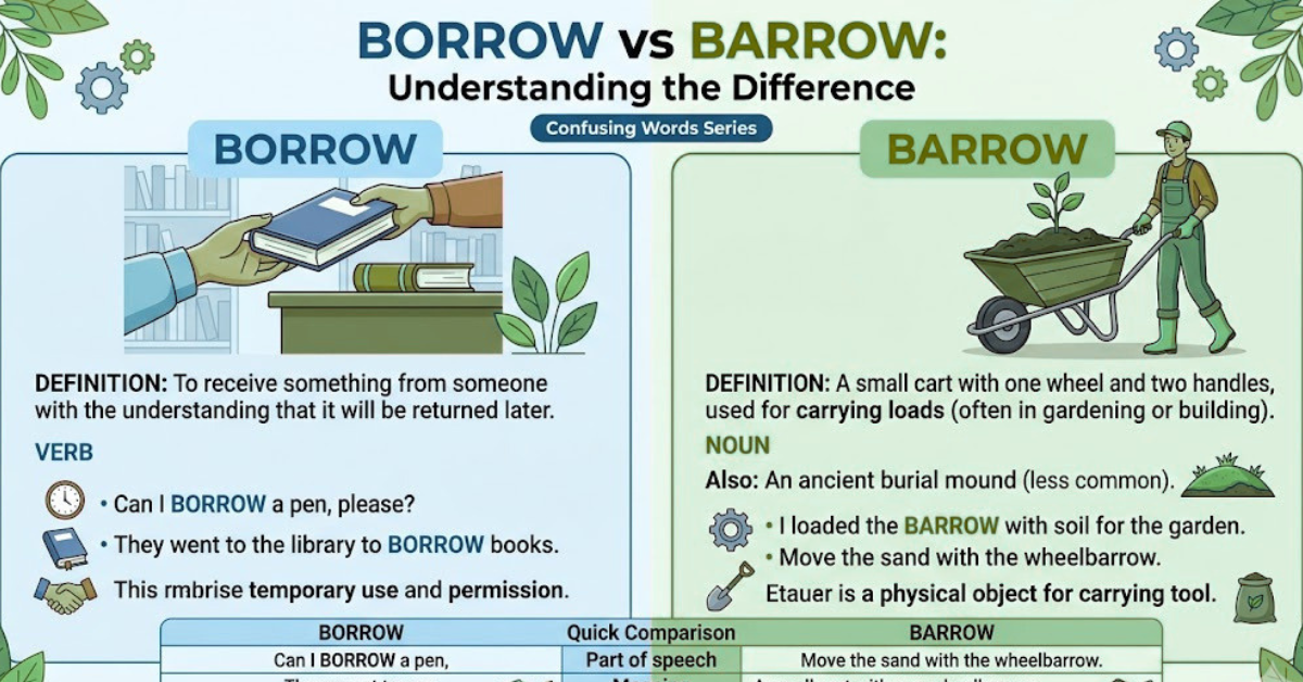 Borrow vs Barrow: Meaning, Difference, and Usage Explained